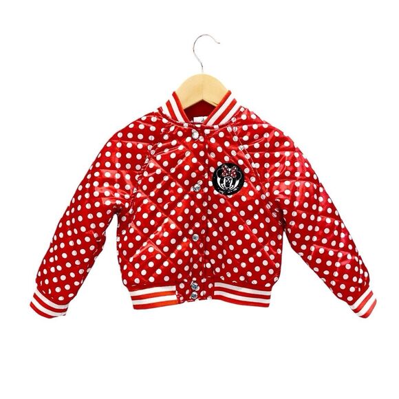 Disney | Jackets & Coats | Disney Store Minnie Mouse Stylish Red White Polka Dot Varsity Jacket ...